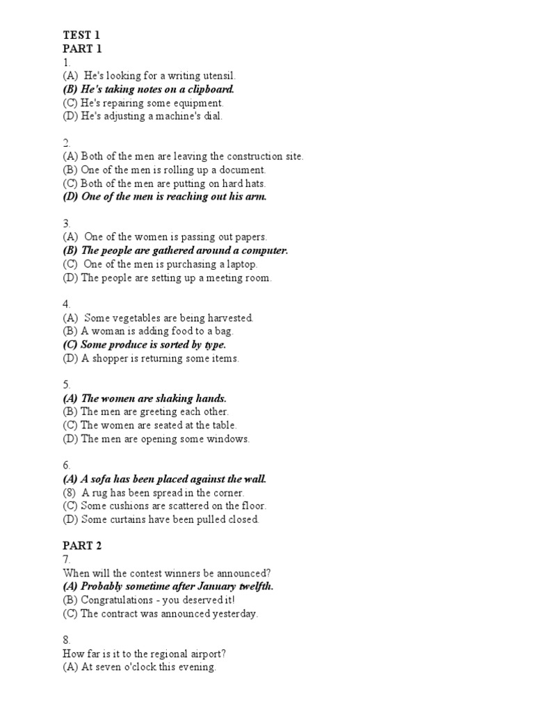 Scripts Listening Test 1 | PDF | Menu