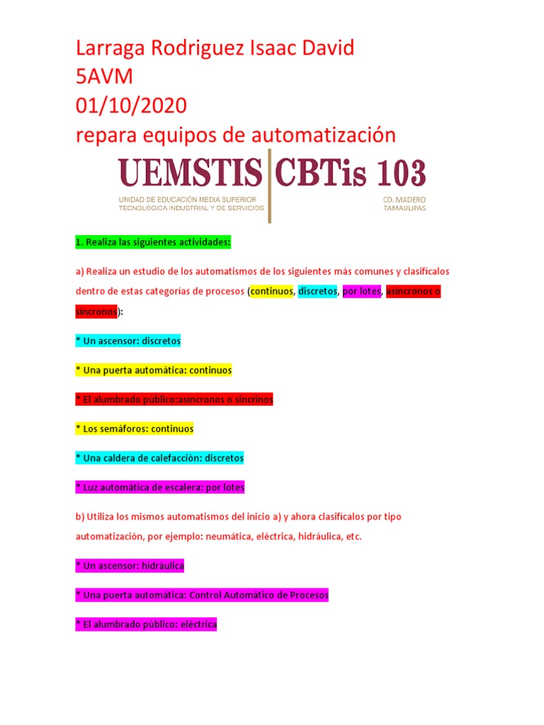 PRINCIPIOS DE AUTOMATIZACION. - Isaac David Larraga Rodriguez 5AVM | PDF