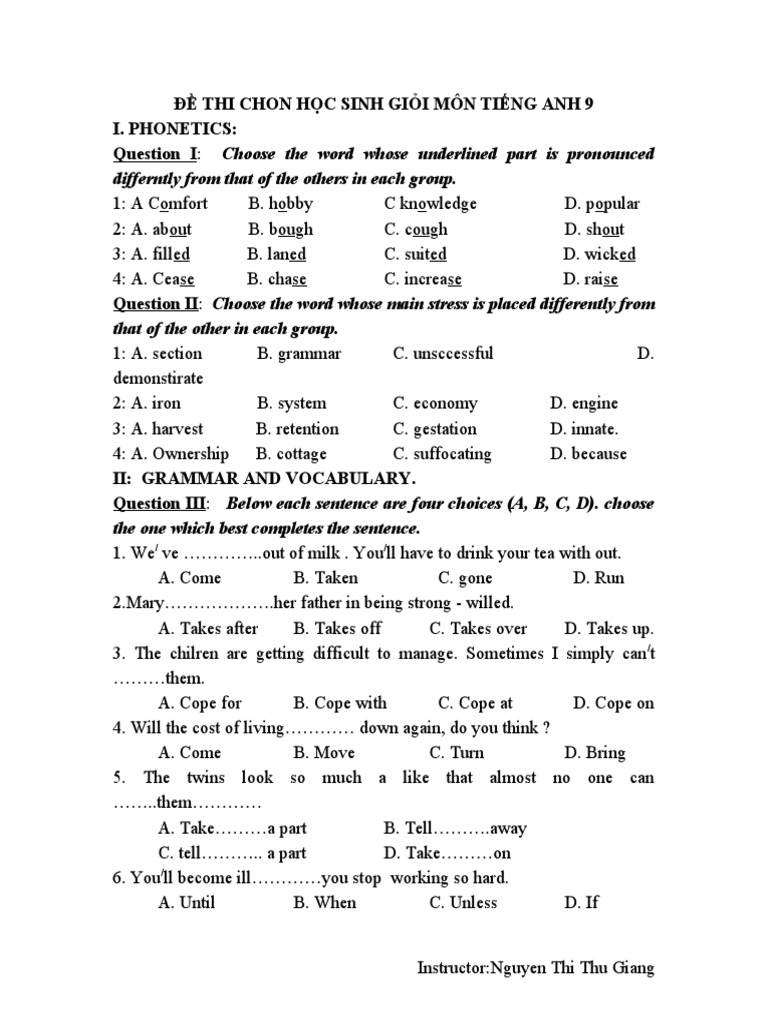 ĐỀ THI CHON HỌC SINH GIỎI MÔN TIẾNG ANH 9 | PDF | Healthy Diet | Vitamin