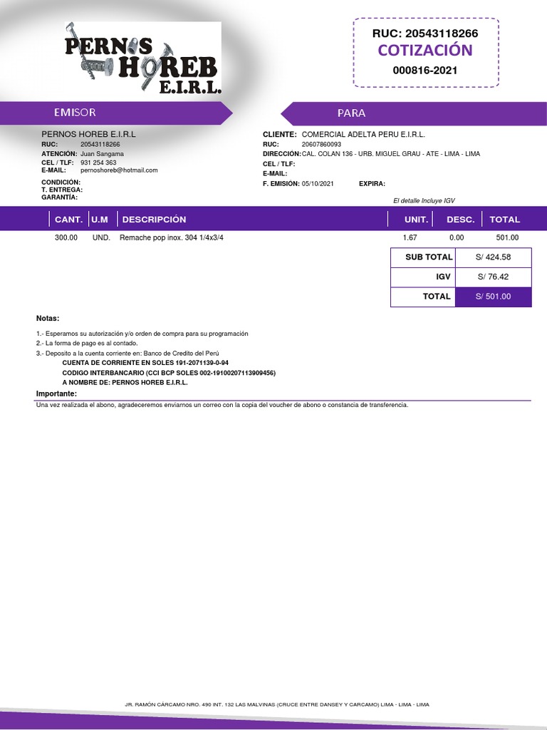 Cotización 816-2021 | PDF | Bancario | Servicios financieros