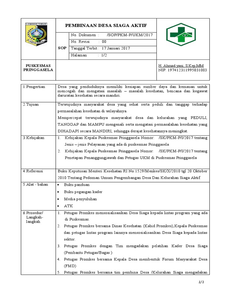 Sop Pembinaan Desa Siaga | PDF