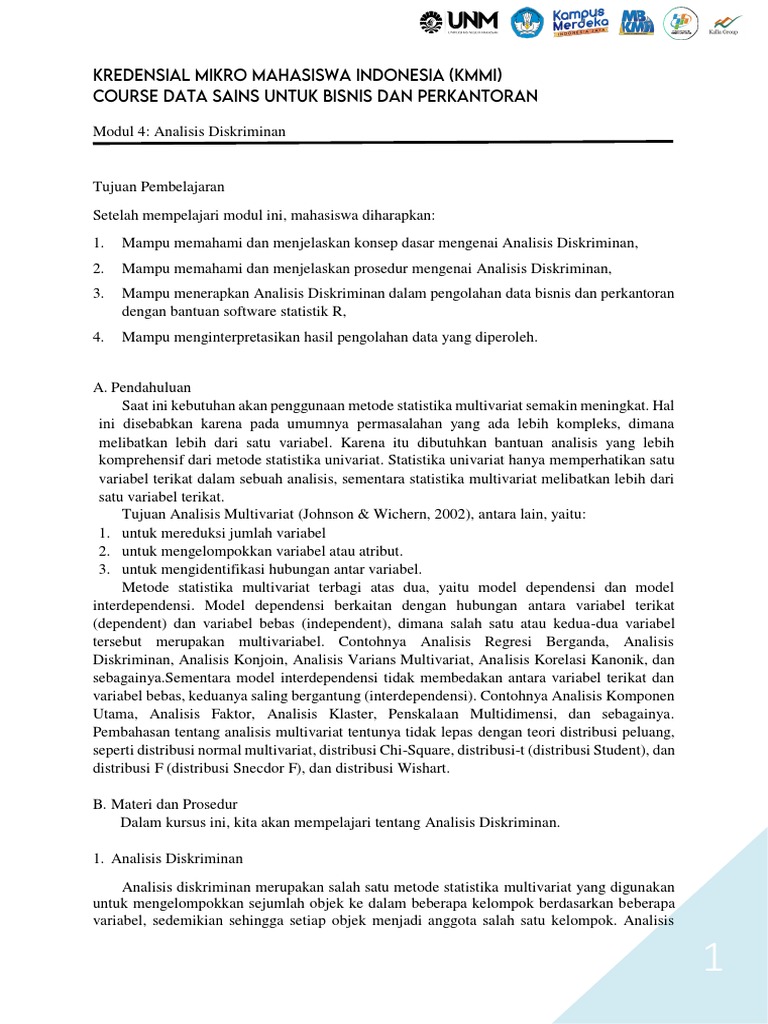 Modul 4 Analisis Diskriminan | PDF