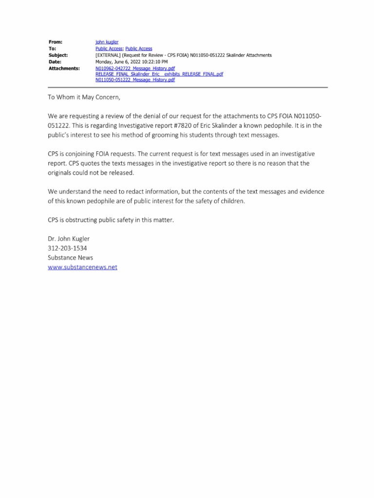 Initial Docs (Request For Review - CPS FOIA) N011050 - 051222 Skalinder Attachment | PDF ...