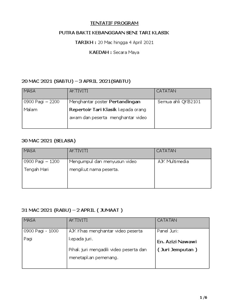 Tentatif Program Senitari | PDF