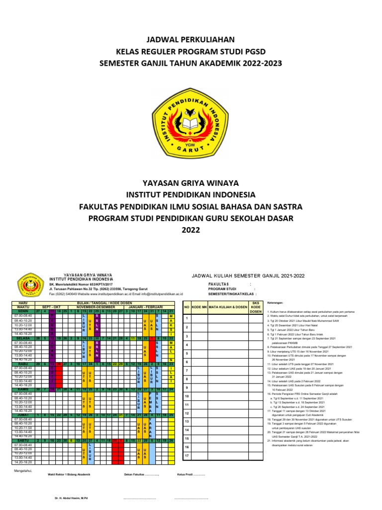 Jadwa Kuliah Ganjil 2022-2023 FIX | PDF