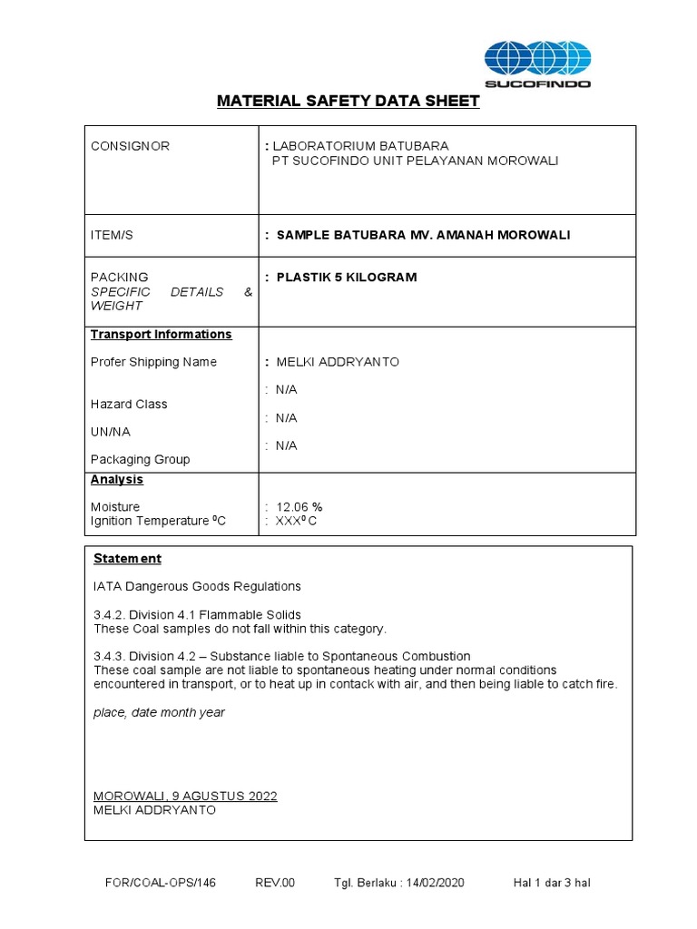 MSDS For COAL | PDF | Dangerous Goods | Coal
