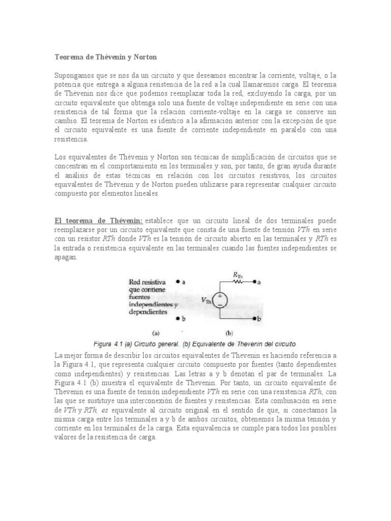 Teorema de Thévenin y Norton | PDF | Red eléctrica | Resistencia ...