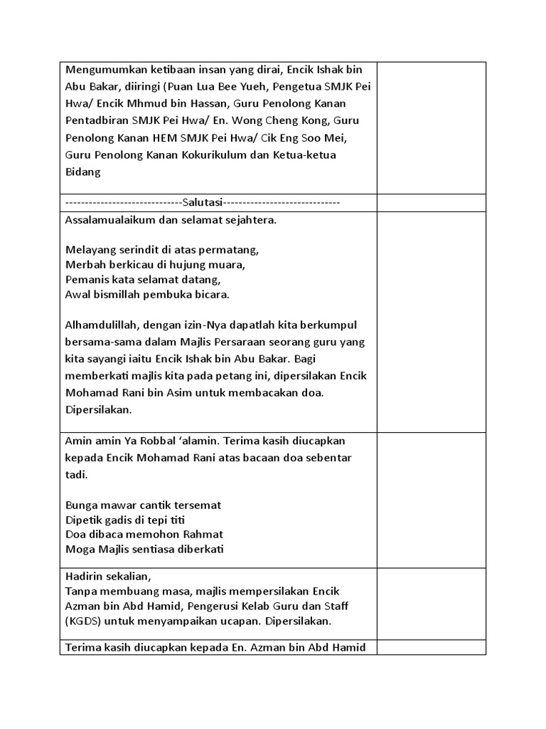 Teks Emcee Majlis Persaraan | PDF | Agama & Spiritualitas | Kajian ...