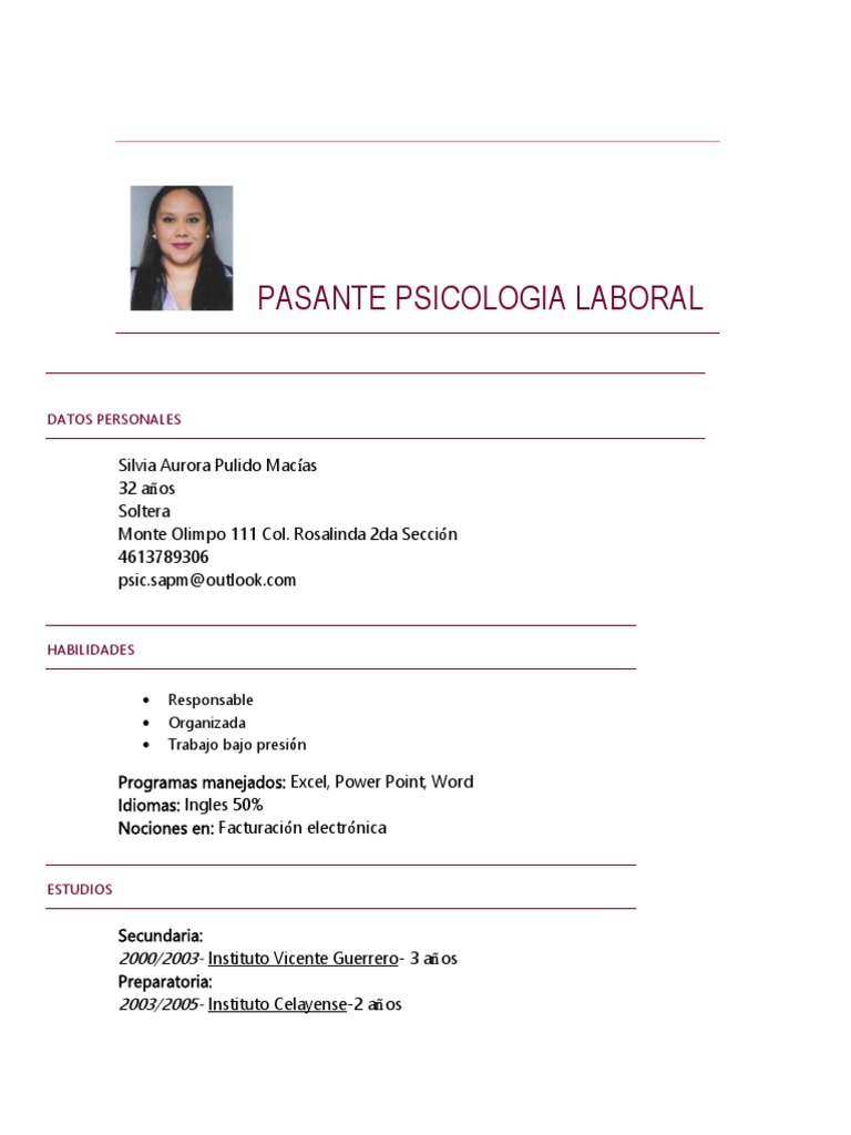 CV Silvia Pulido | PDF | Gestión de recursos humanos | Psicología ...