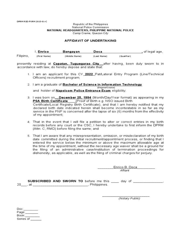 Affidavits of Undertaking | PDF | Affidavit | Government