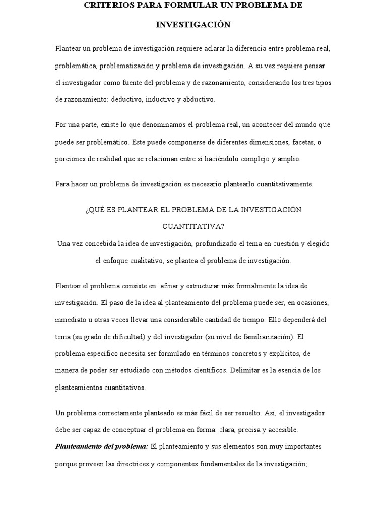 Criterios para Formular Un Problema de Investigación | PDF ...