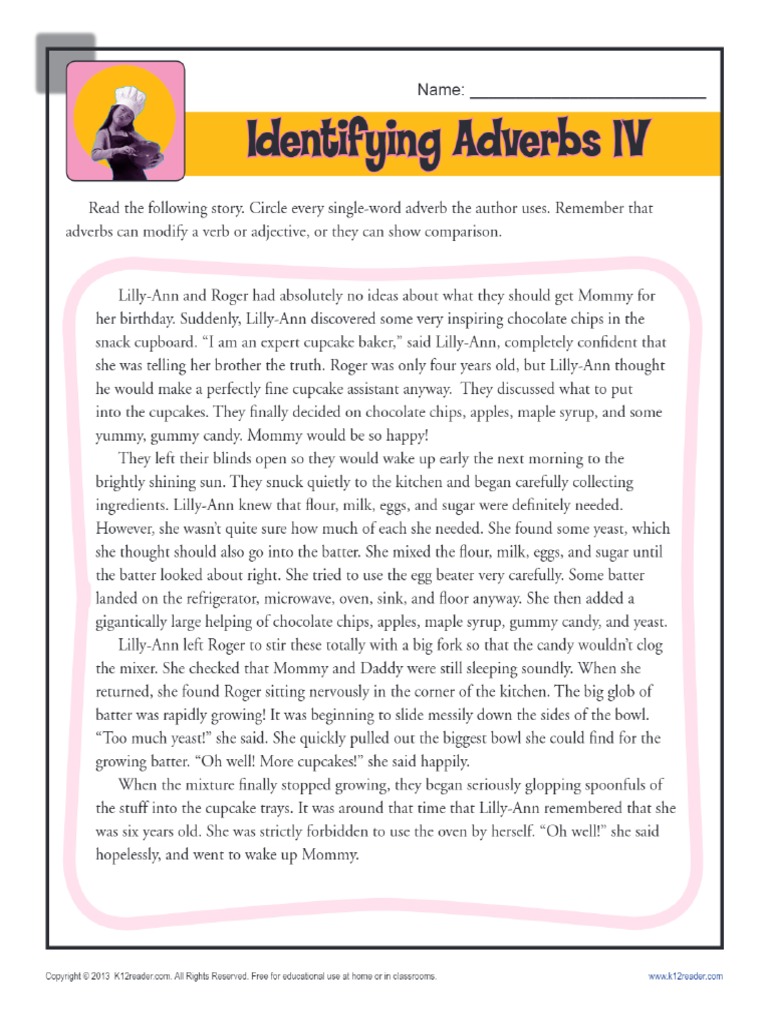 Identifying Adverbs IV - Free, Printable Adverb Worksheets | PDF