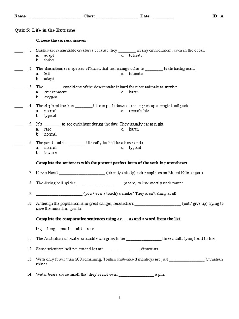 Extreme Life Quiz and Answers | PDF | Frog | Water