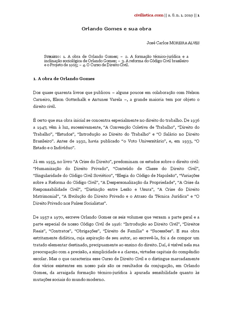 Orlando Gomes e A Sua Obra - Alves-Civilistica - Com-A.8.n.1.2019 | PDF ...