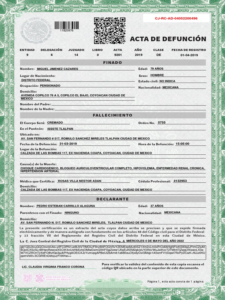 ACTA DE DEFUNCIàN | PDF | Ciudad de México
