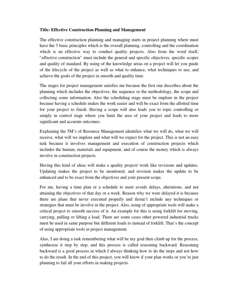 Effective Construction Planning and Management | PDF | Project ...