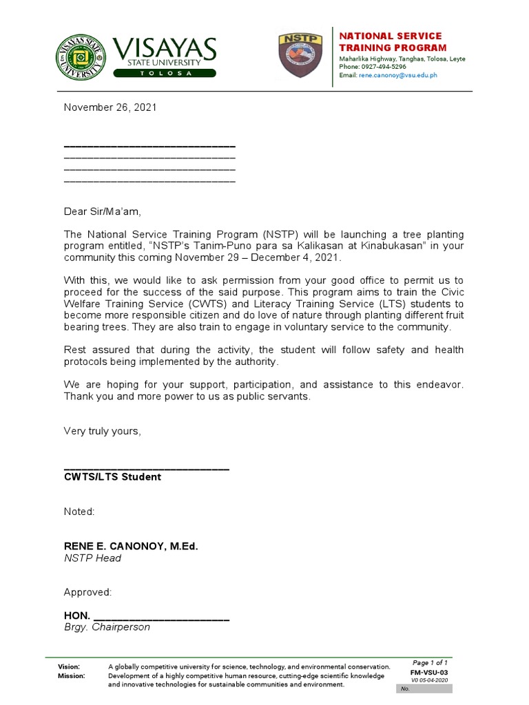 NSTP - Tree Planting Permit | PDF | Science | Natural Environment