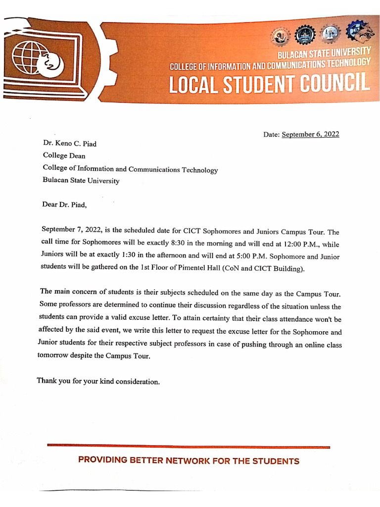 General Excuse Letter For Campus Tour | PDF