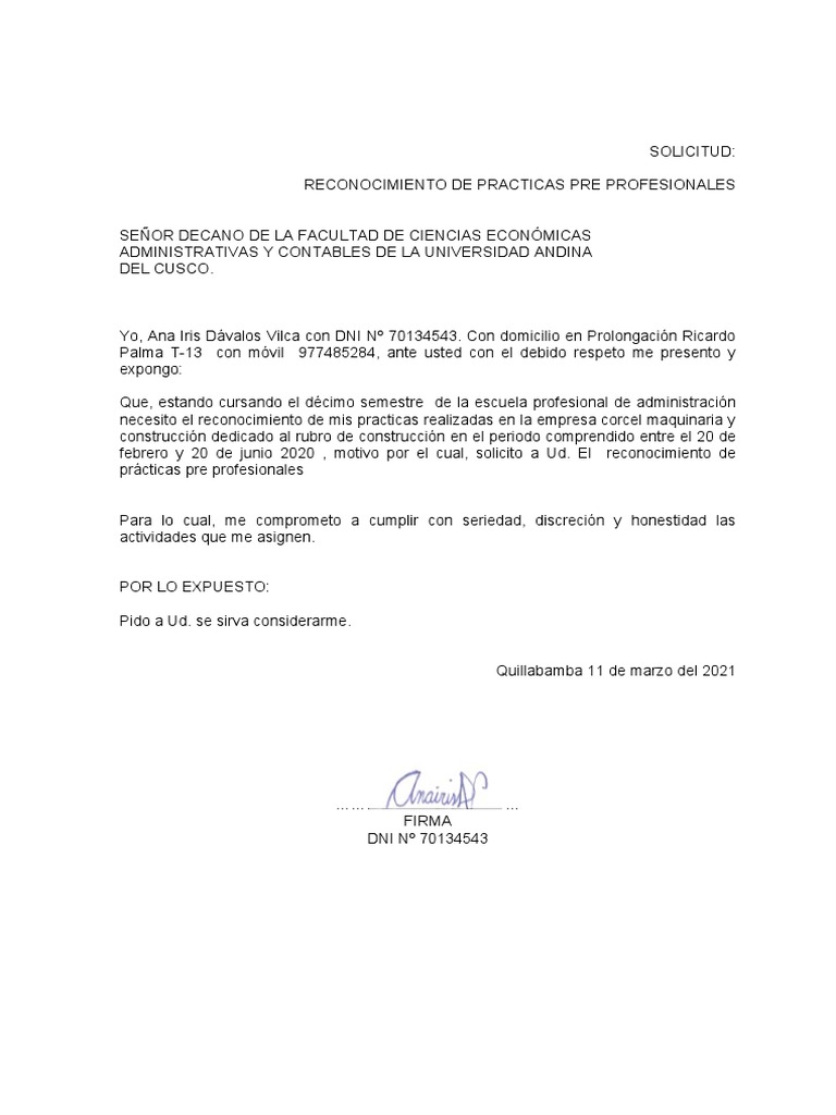 Solicitud Practicas Pre Profesionales | PDF | Crecimiento personal y profesional