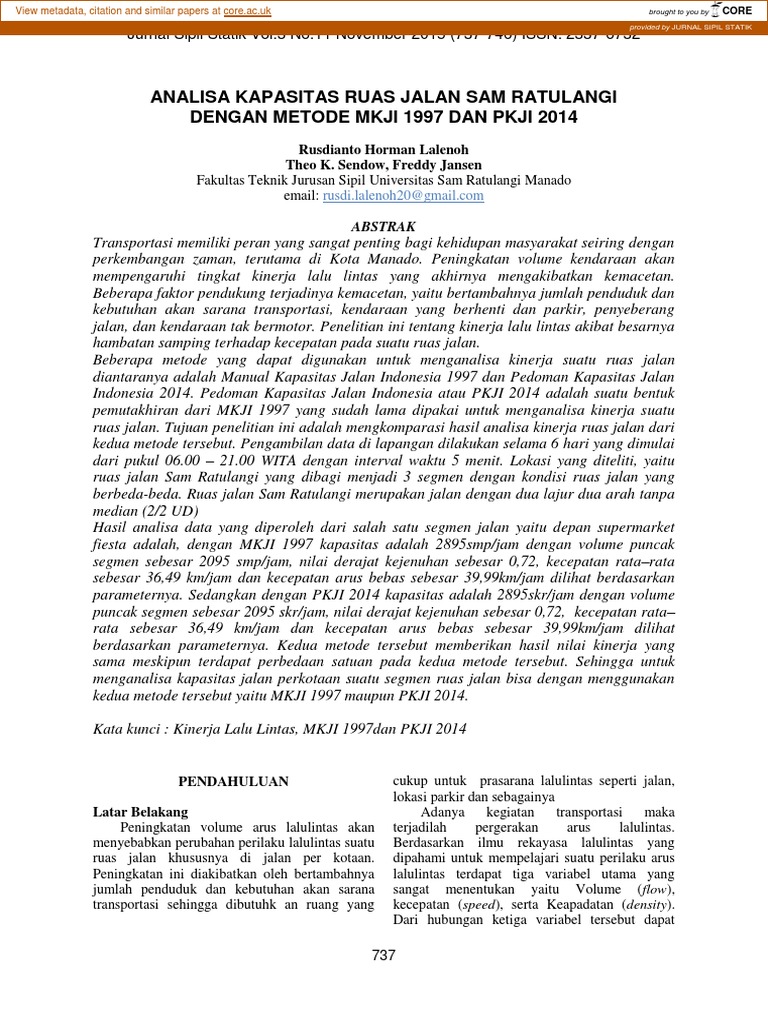 Analisa Kapasitas Ruas Jalan Sam Ratulangi Dengan Metode Mkji 1997 Dan ...