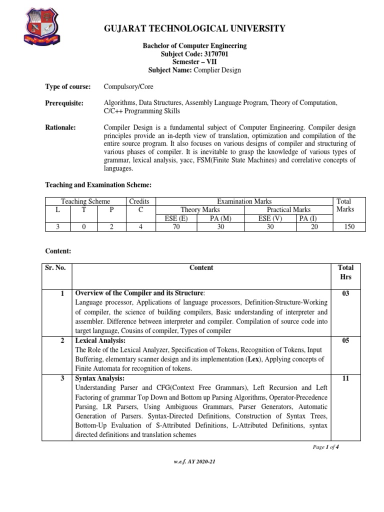 Compiler Design Pdf Parsing Compiler