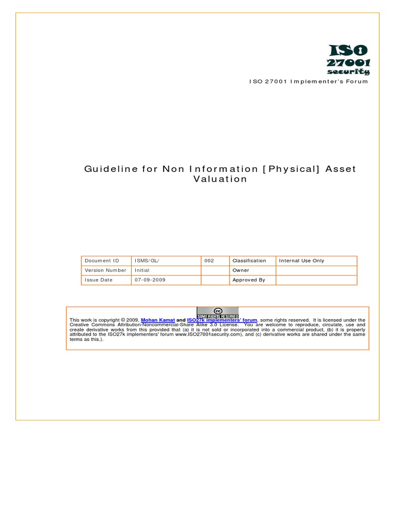 ISO27k Guideline For Non-Information - Physical - Asset Valuation | PDF ...