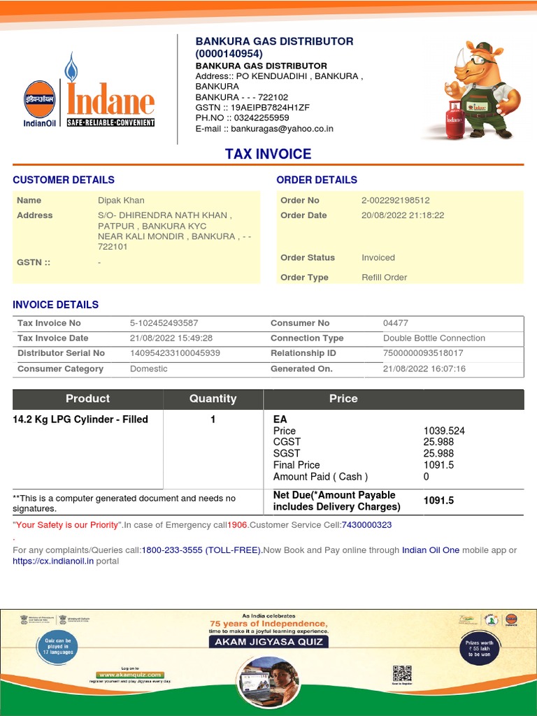 Invoice | PDF | Liquefied Petroleum Gas | Insurance
