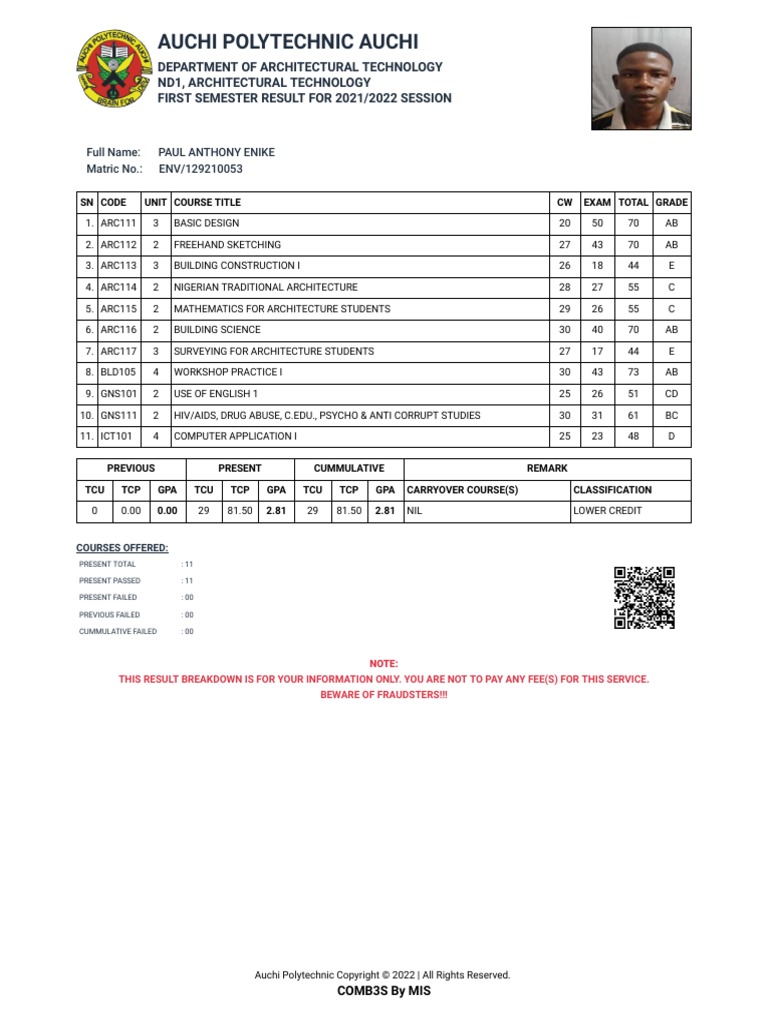 Auchi Polytechnic Auchi - Result Checker | PDF | Academia