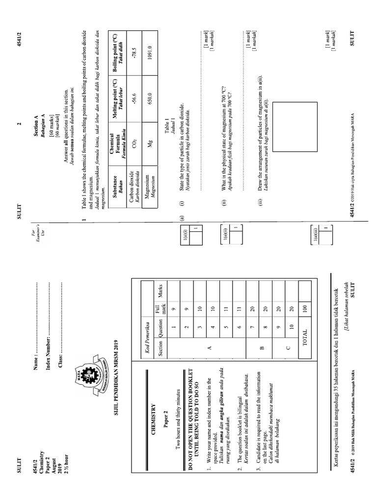 Chemistry MRSM 2019 P2 | PDF