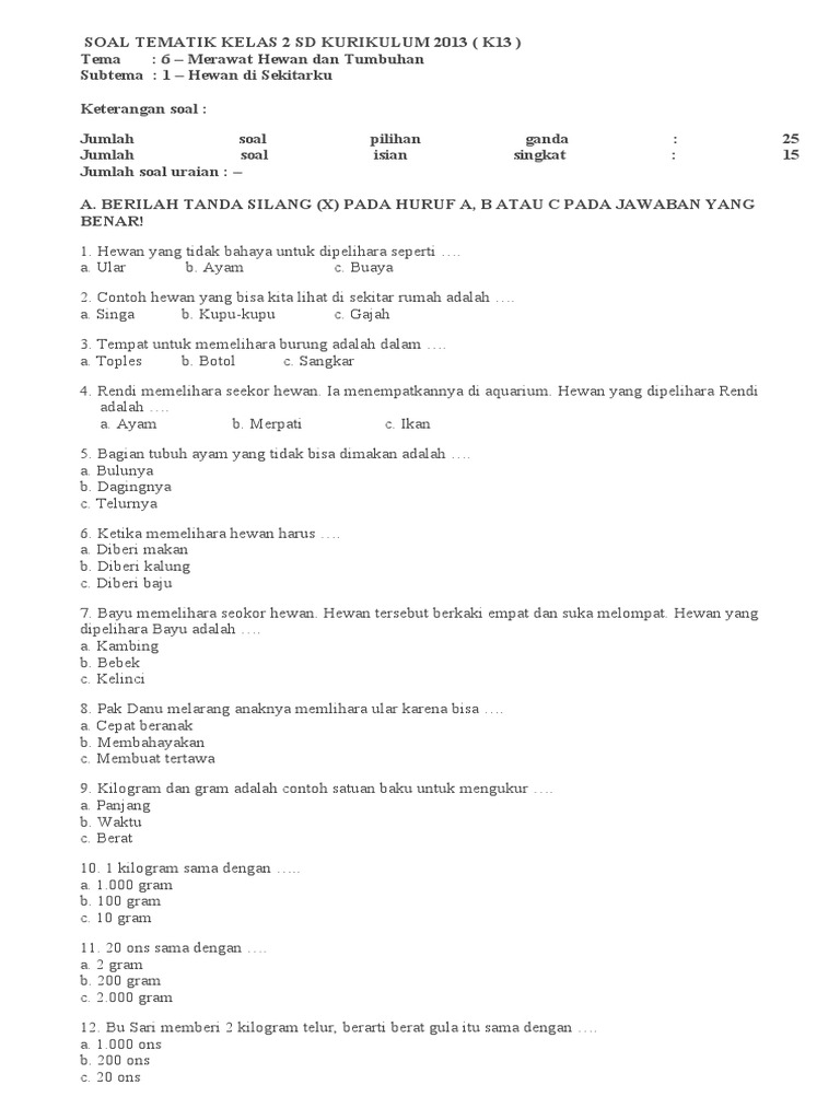 Soal Kelas 2 Tema 6 | PDF