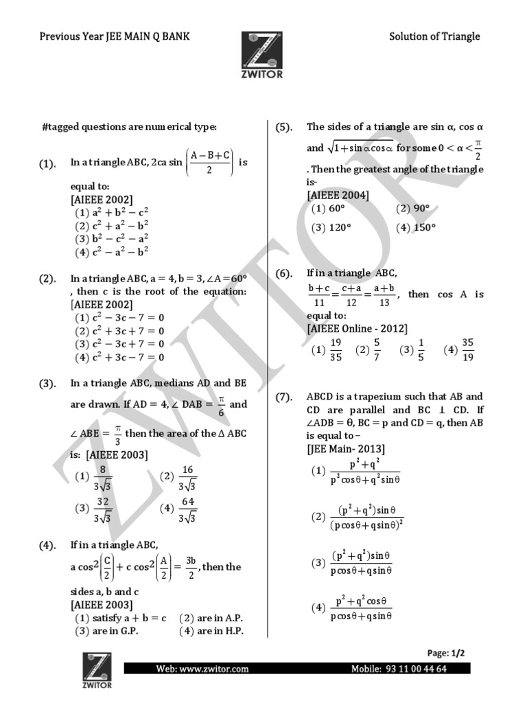 Solution of Triangle JEE MAIN | PDF | Triangle | Geometry