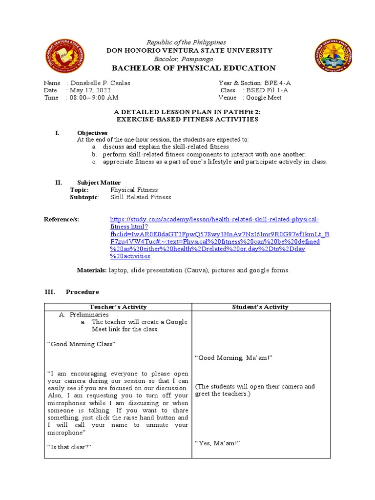 DLP Donabellecanlasfinaldemo | PDF | Physical Fitness | Flexibility ...