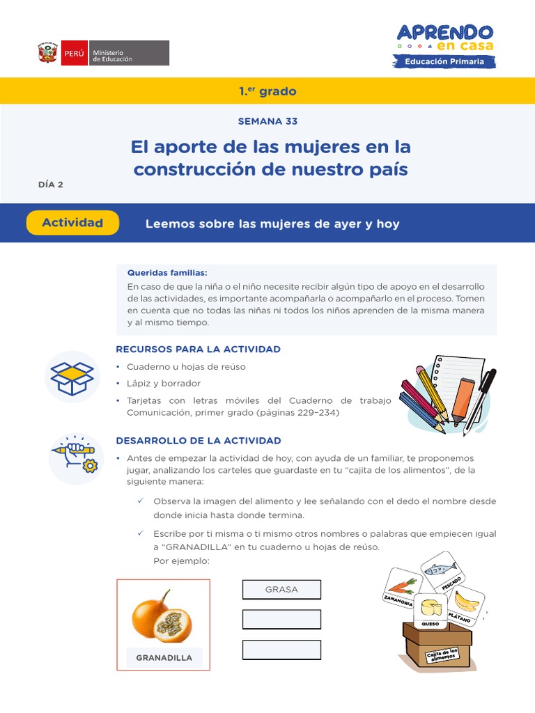 s33 Primaria 1 Guia F Dia 2 | PDF | Aprendizaje | Perú
