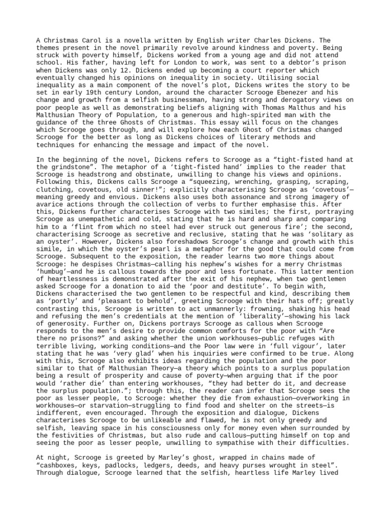An Essay On Charles Dickens' "A Christmas Carol" | PDF | Ebenezer ...