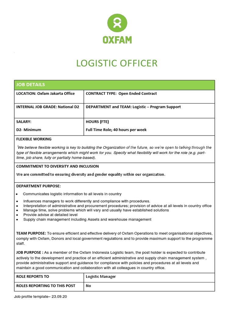 Job Profile Logistic Officer Sep22 | PDF | Logistics | Procurement