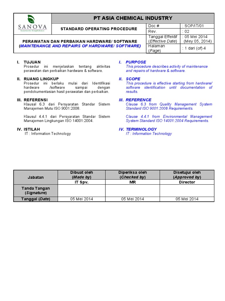 314582703-CONTOH-SOP-it-Perawatan-Dan-Perbaikan-Hardware-Software | PDF ...
