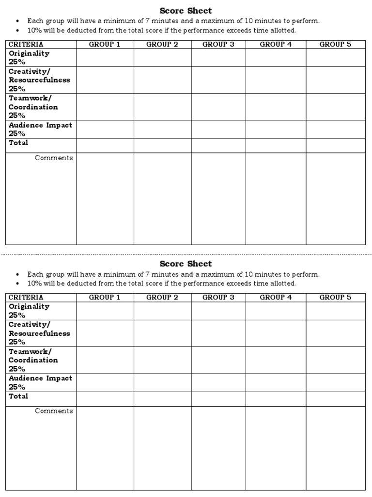 Variety Show - Score Sheet | PDF