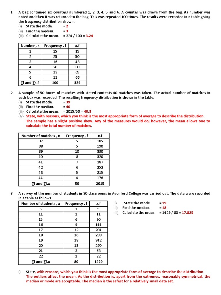 Number, X Frequency, F X.F | PDF | Mean | Mode (Statistics)