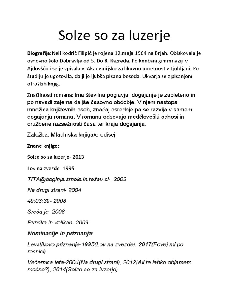 Solze So Za Luzerje | PDF