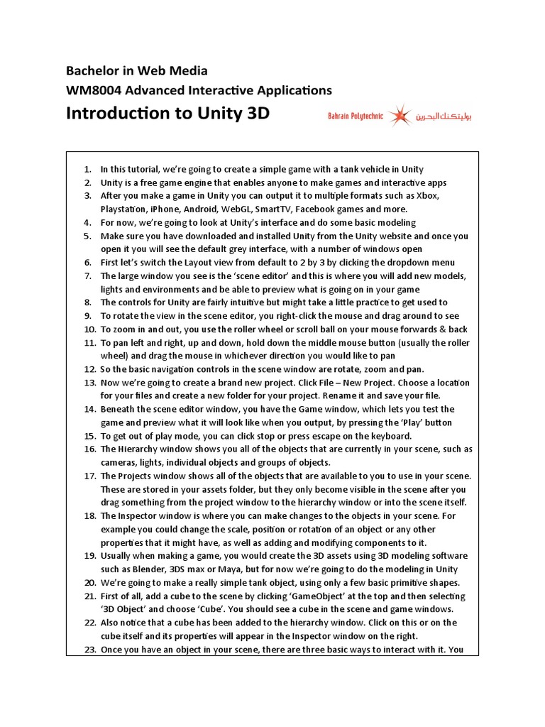 Tutorial1-Intro To Unity | PDF | Unity (Game Engine) | 3 D Computer ... Tutorial1-Intro To Unity | PDF | Unity (Game Engine) | 3 D Computer ...