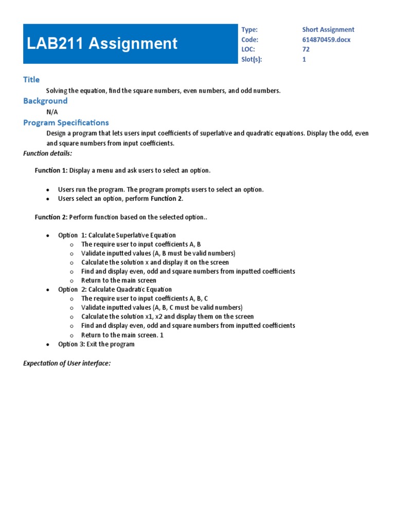 LAB211 Assignment: Title Background Program Specifications | Download ...