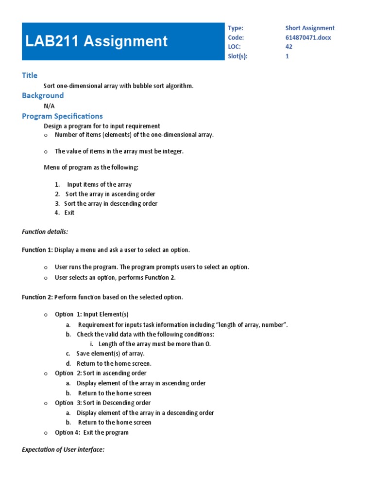 LAB211 Assignment: Title Background Program Specifications | PDF