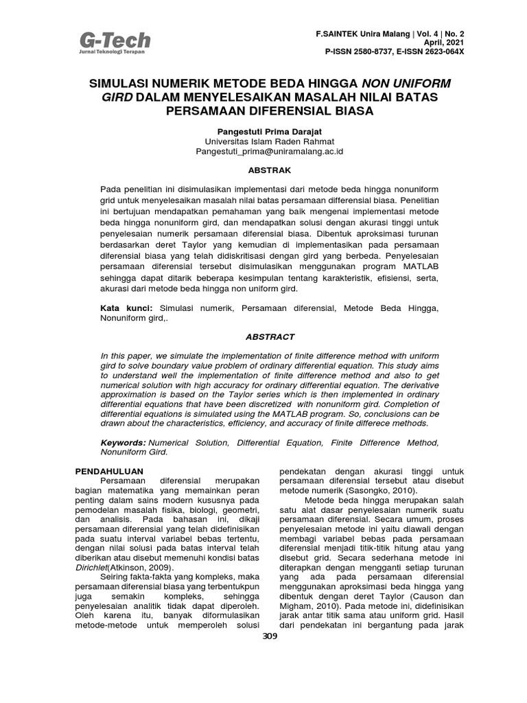 Gird Dalam Menyelesaikan Masalah Nilai Batas: Simulasi Numerik Metode Beda Hingga Non Uniform ...