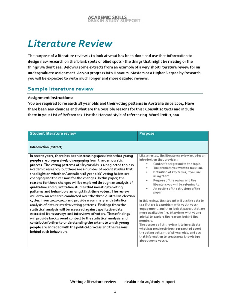 Literature Review Sample and Language Tips - Deakin Study Support | PDF ...