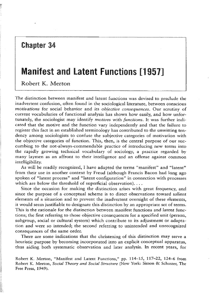 Merton-Manifest and Latent Functions | PDF | Sociology | Superstitions