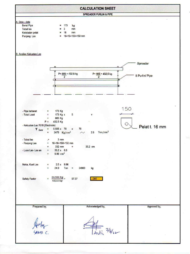 Calculation Spreader Purlin & Pipe - PT MSM | PDF
