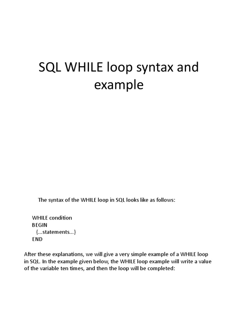 Sql While Loop Syntax And Example | Pdf | Control Flow | Information 