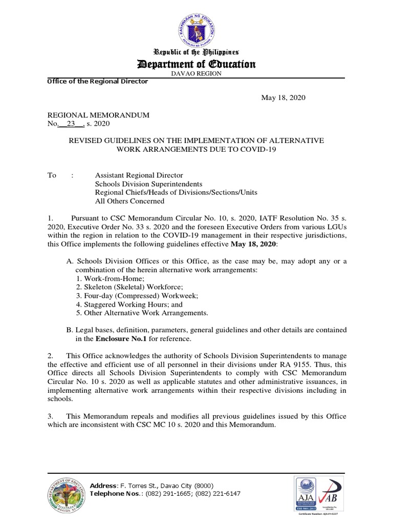 Regional Memo No. 23 Revised Guidelines On AWA As of May 162020 | PDF ...