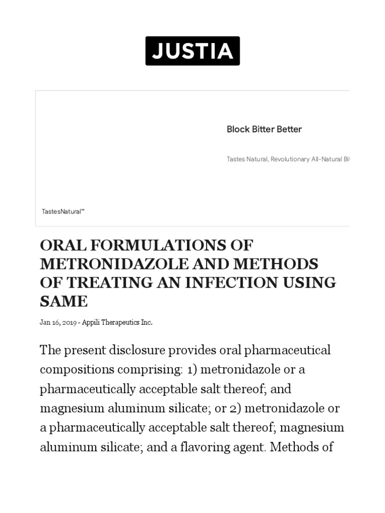 Oral Formulations Of Metronidazole And Methods Of Treating An Infection Using Same Pdf Sugar
