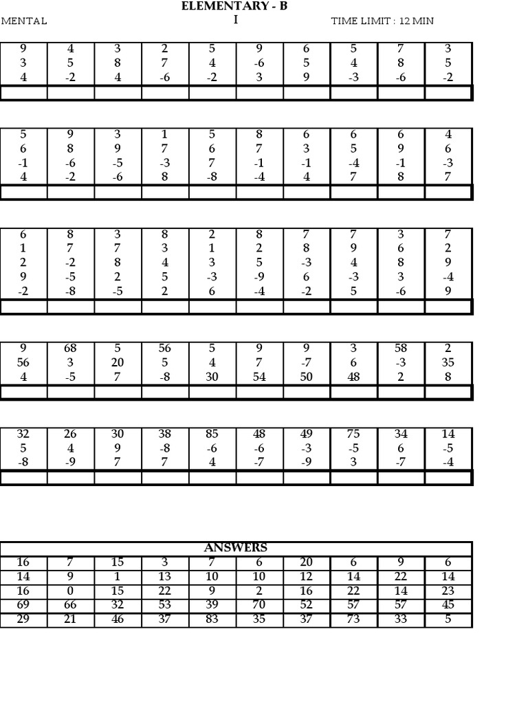 UCMAS Elementary B | PDF